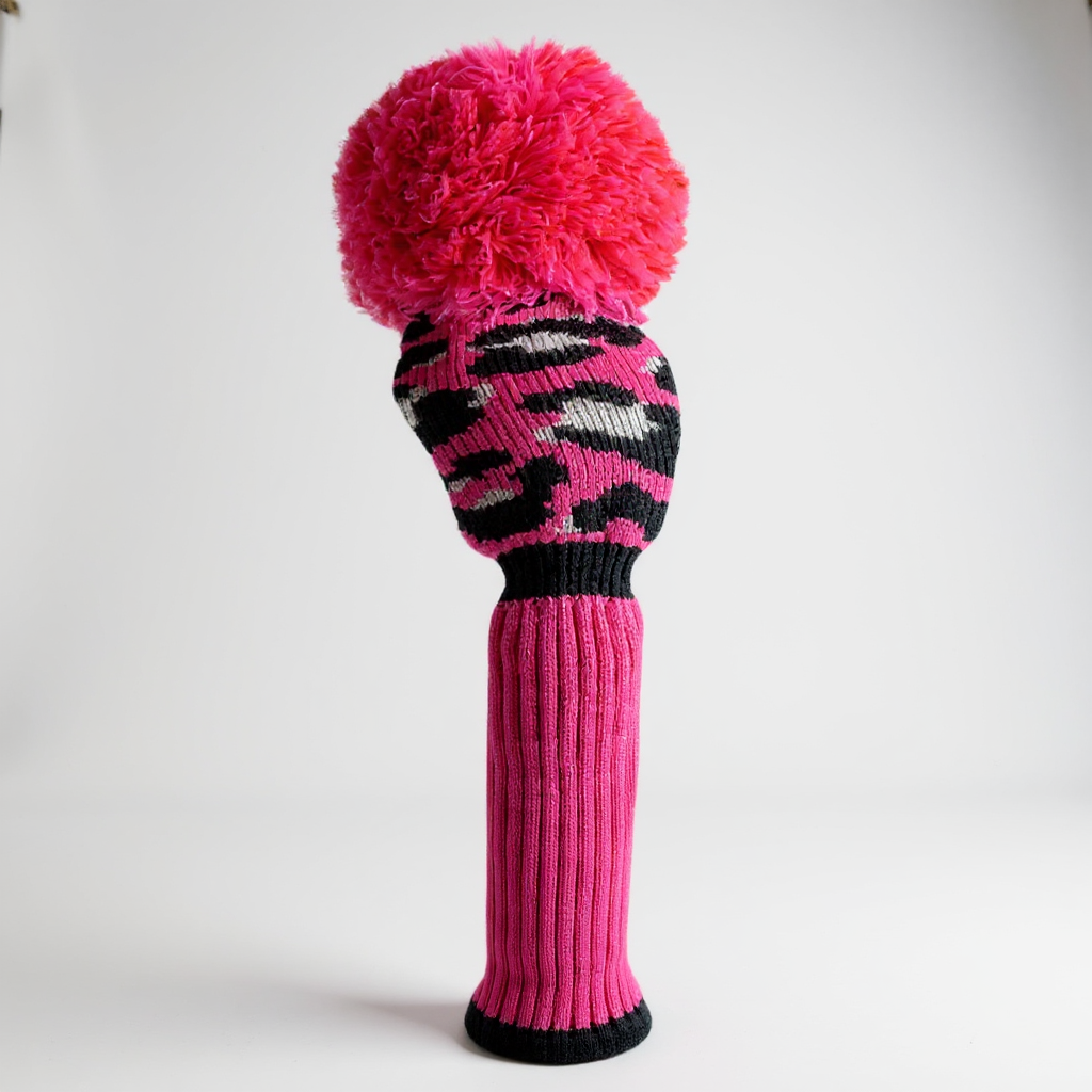 Just4Golf Knitted Golf Head Cover Hot Pink Leopard Driver